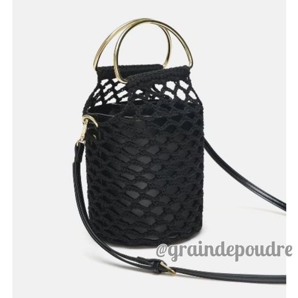 Zara | Bags | Rare Zara Handmade Woven Black Net Vegan Leather Bucket ...